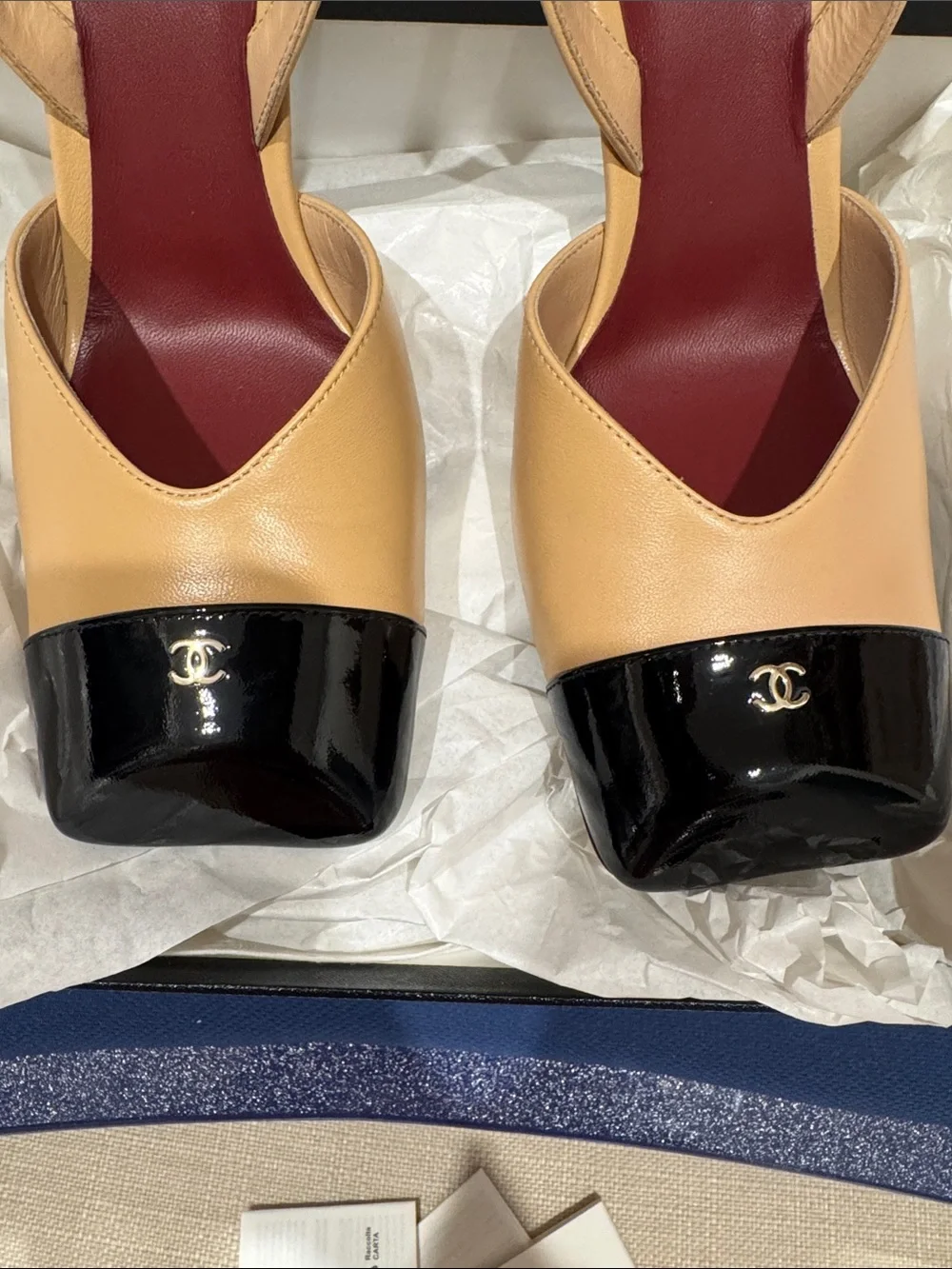 CHANEL | Shoes | Chanel Beige And Black Slingback Pumps With Patent Cap ...